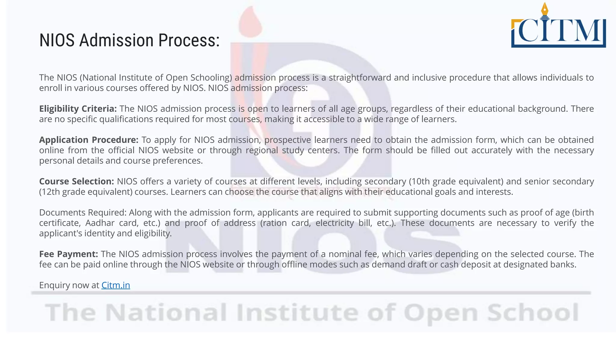 Nios Admission 2023 | PDF