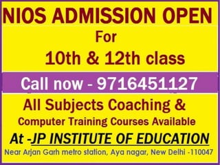 Nios board admission starts for 10 th & 12th class | PPTX