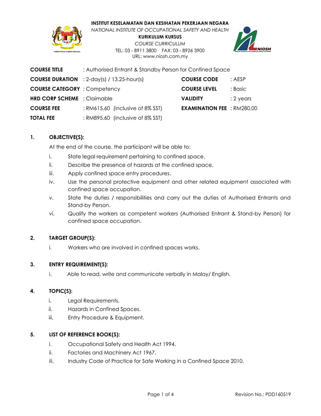 NIOSH PDD AESP(berkaitan program).pdf.niosh aesp training | PDF