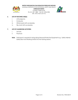 NIOSH PDD AESP(berkaitan program).pdf.niosh aesp training | PDF
