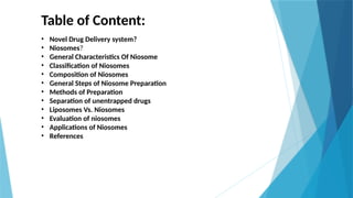 Niosomes as Drug carrier (Novel Drug Delivery system) | PPTX