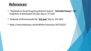 Niosomes as Drug carrier (Novel Drug Delivery system) | PPTX