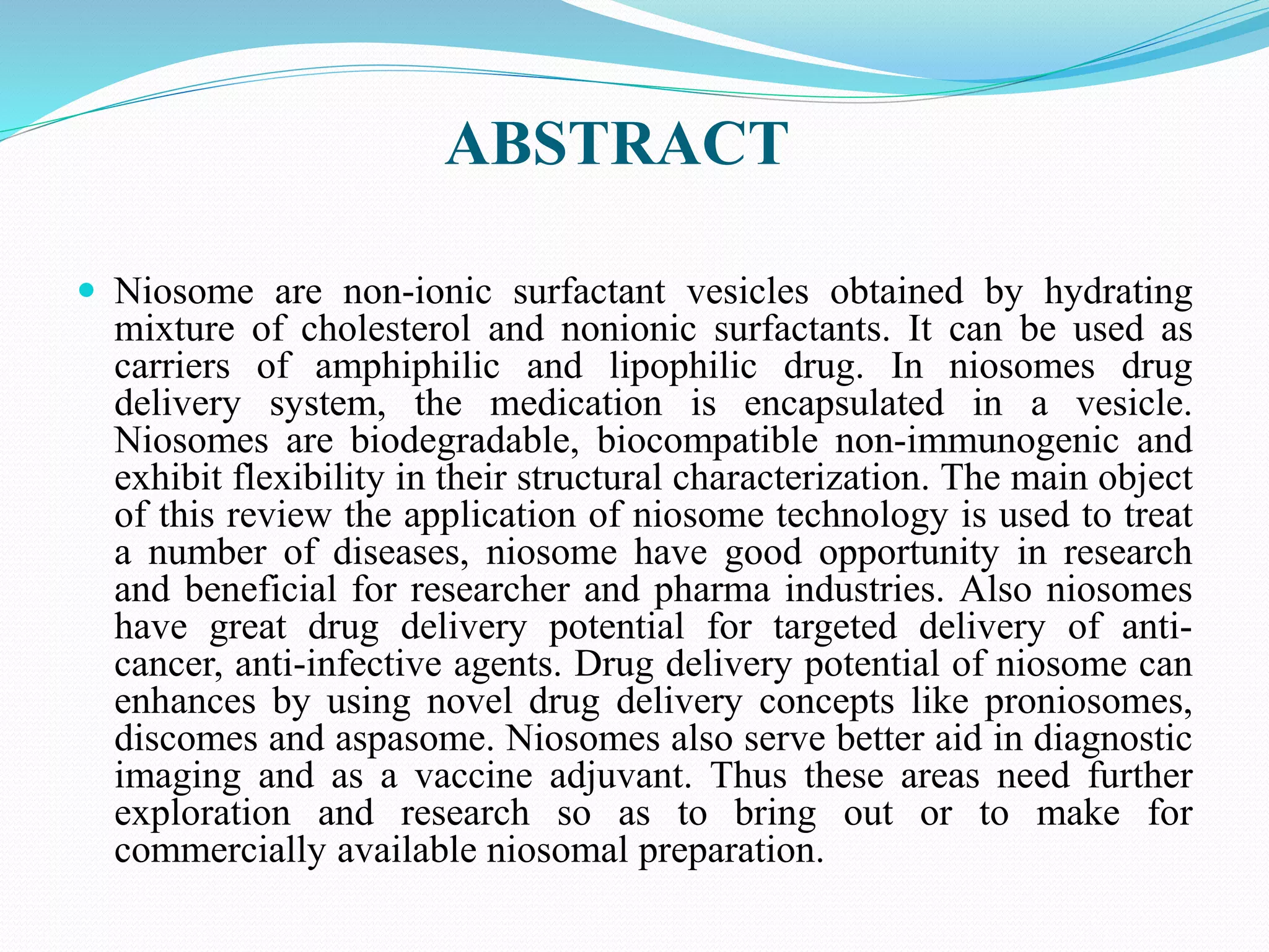 NIOSOMAL DRUG DELIVERY SYSTEM | PPTX