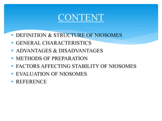 NIOSOME, ITS PREPARATION AND EVALUATION | PDF