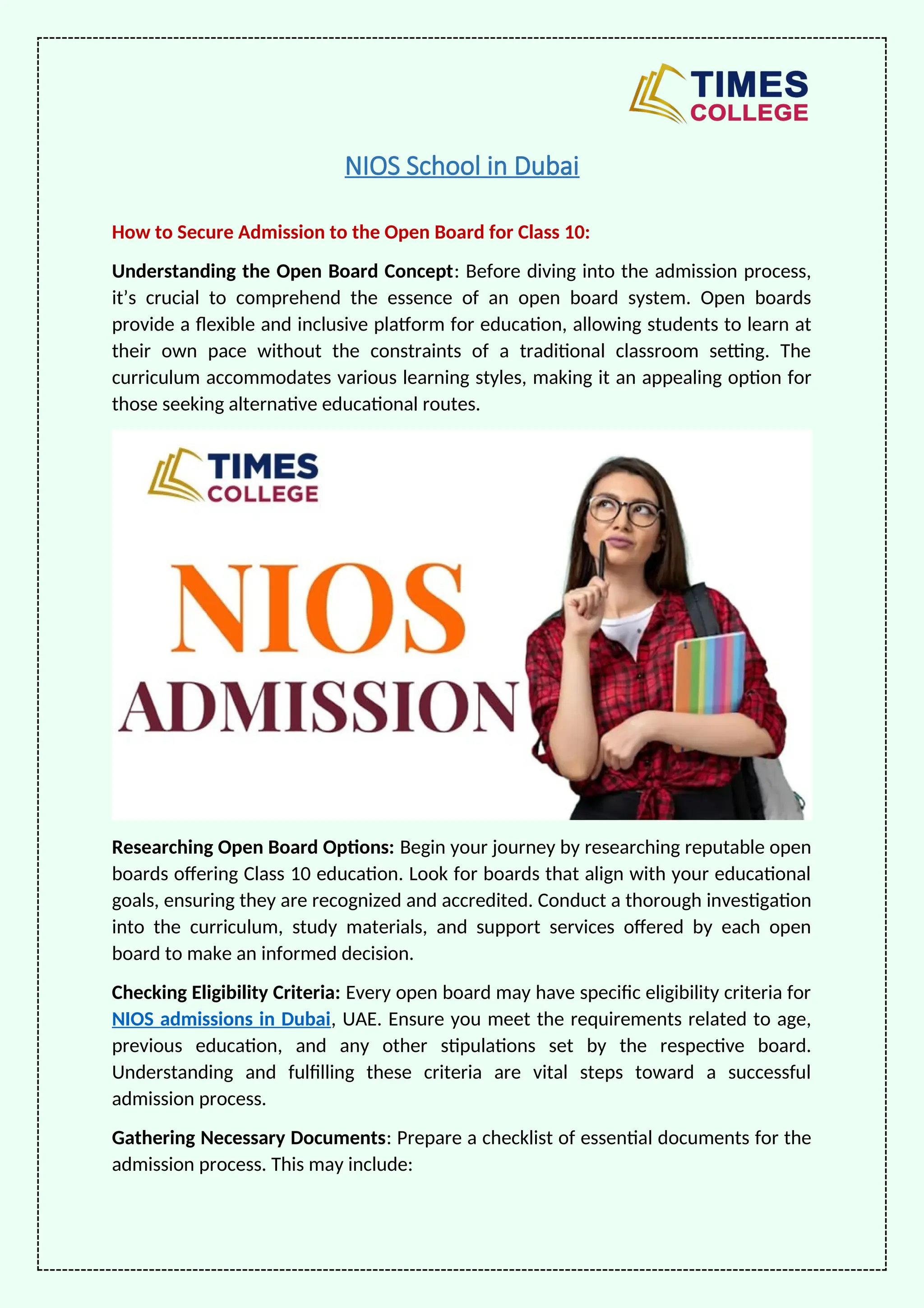 NIOS School in Dubai - Times College | DOCX