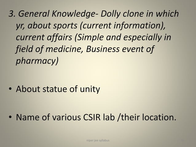 Niper jee syllabus | PPTX | Chemistry | Science