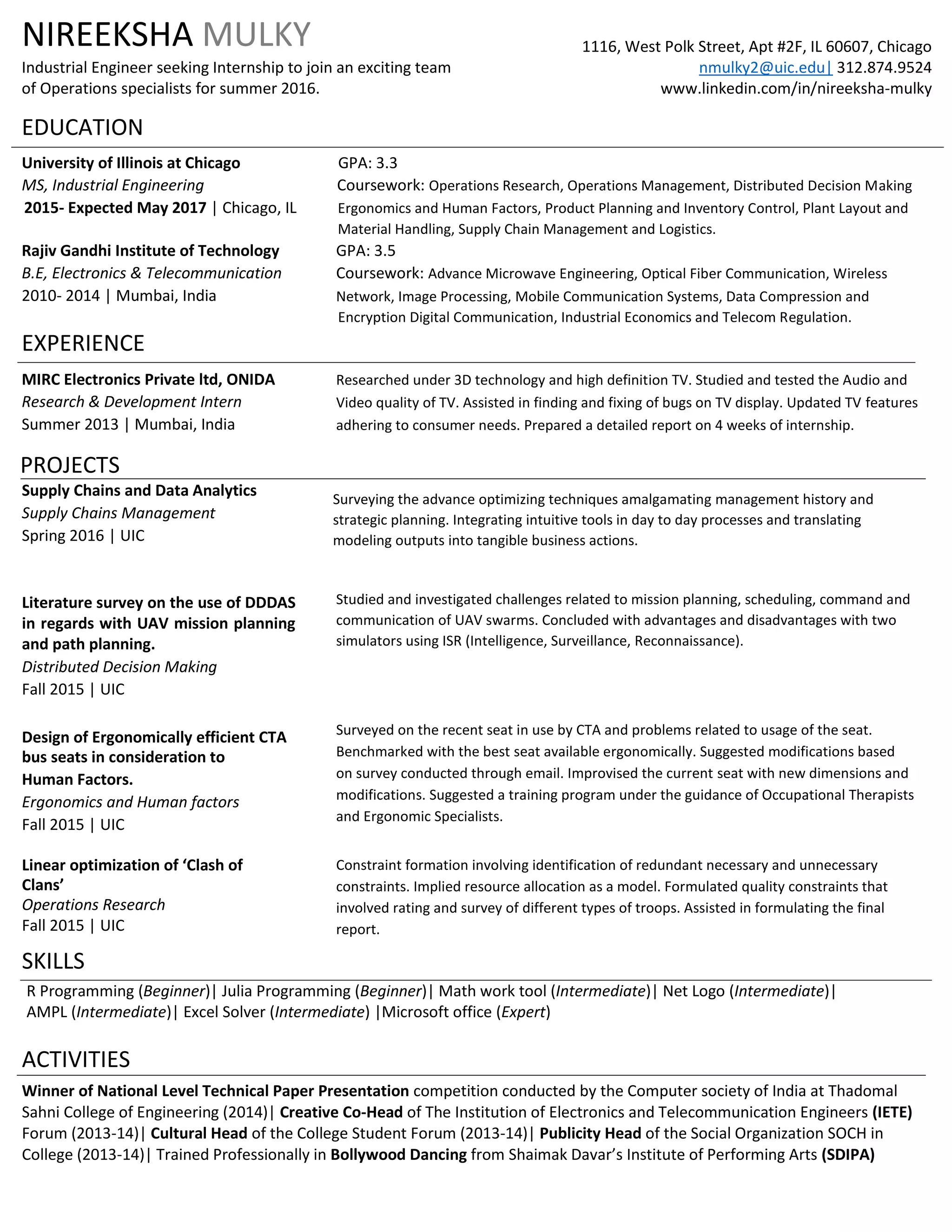 Nireeksha mulky resume operations | PDF