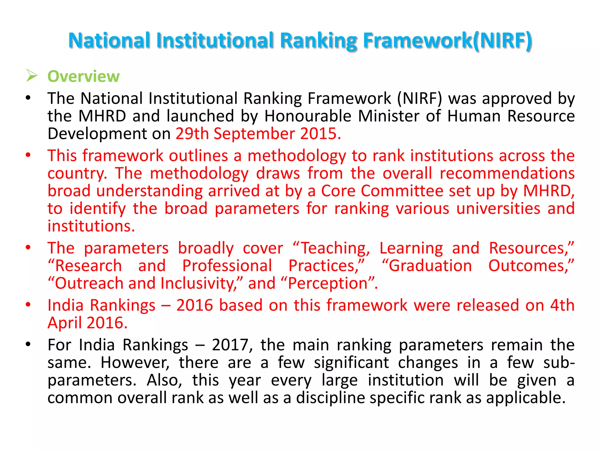 NIRF- 2021 (National Institutional Ranking Framework- 2021) | PDF