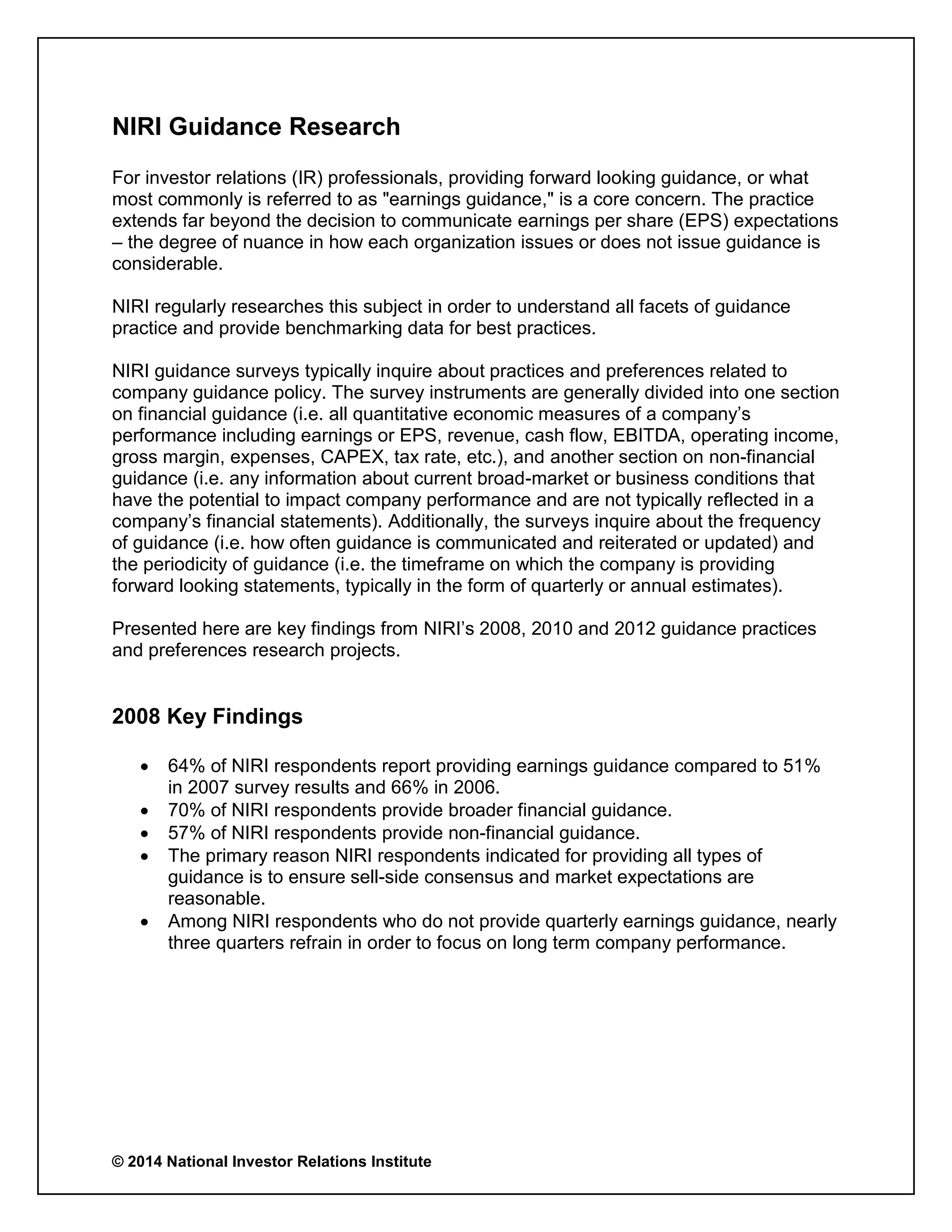 Niri white paper guidance practices 2014 | PDF