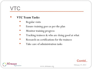 Nirmaan vtc | PPT | Vocational Training | Careers