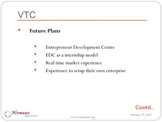 Nirmaan vtc | PPT | Vocational Training | Careers
