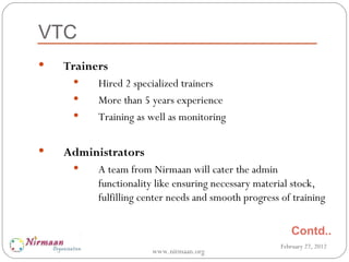 Nirmaan vtc | PPT | Vocational Training | Careers