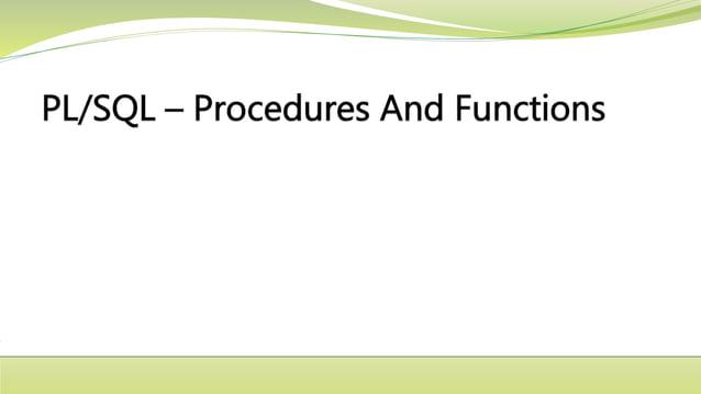 Procedure And Functions In Plsql Ppt