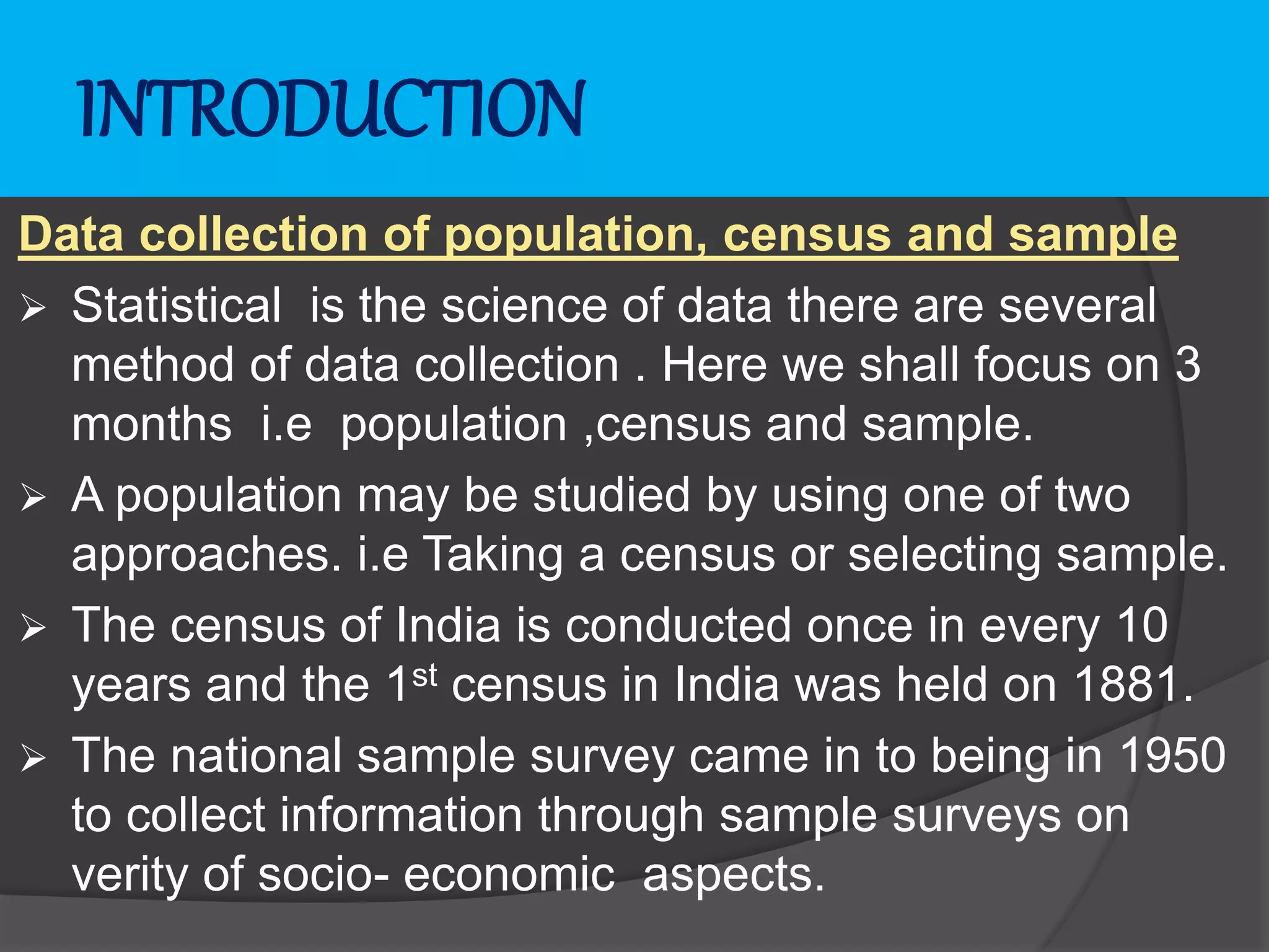 POPULATION, CENSUS AND SAMPLING ITS MEANING AND ADVANTAGES | PPTX