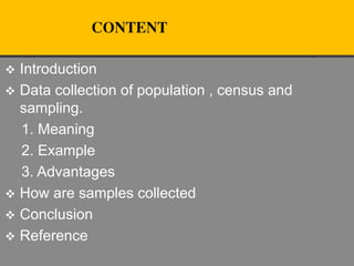POPULATION, CENSUS AND SAMPLING ITS MEANING AND ADVANTAGES | PPTX