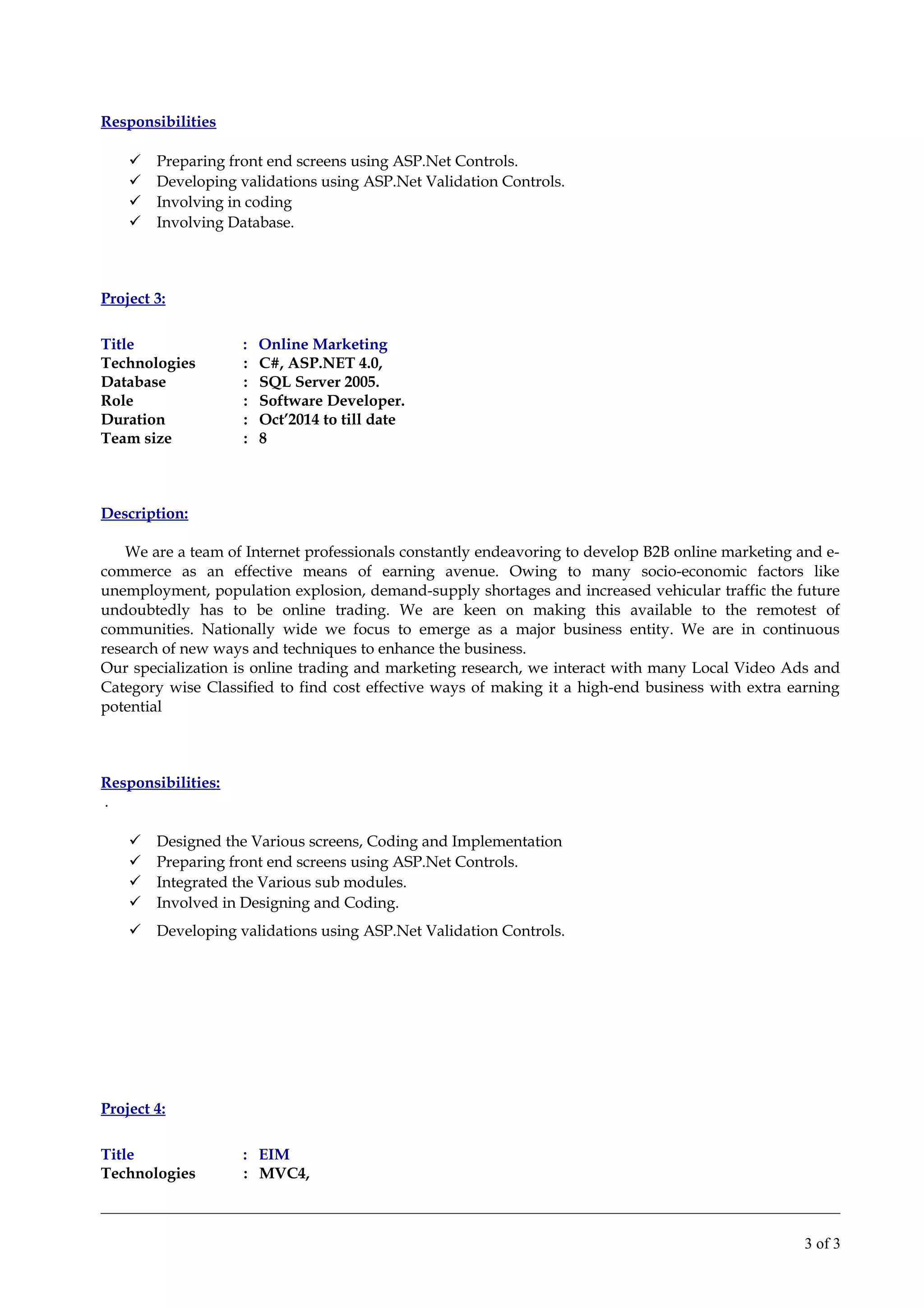 Nirosha dotnet cv (2) copy mvc | PDF