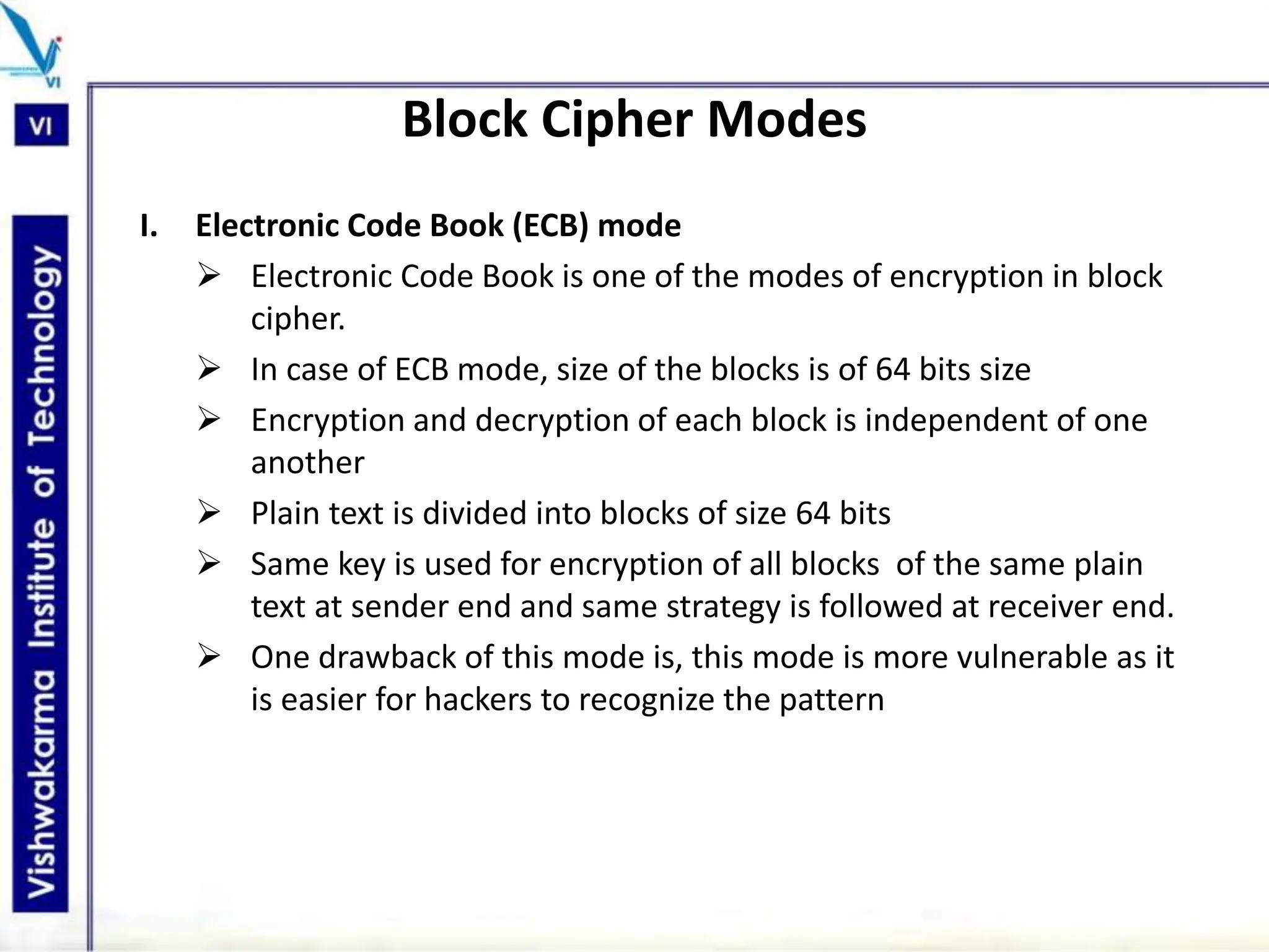 NIS block cipher modes network and information security | PPT