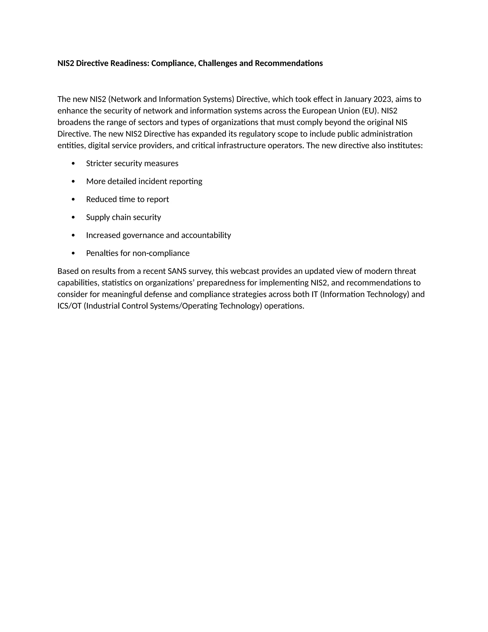 NIS2 Directive Readiness Compliance, Challenges and Recommendations.docx