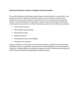 NIS2 Directive Readiness Compliance, Challenges and Recommendations.docx