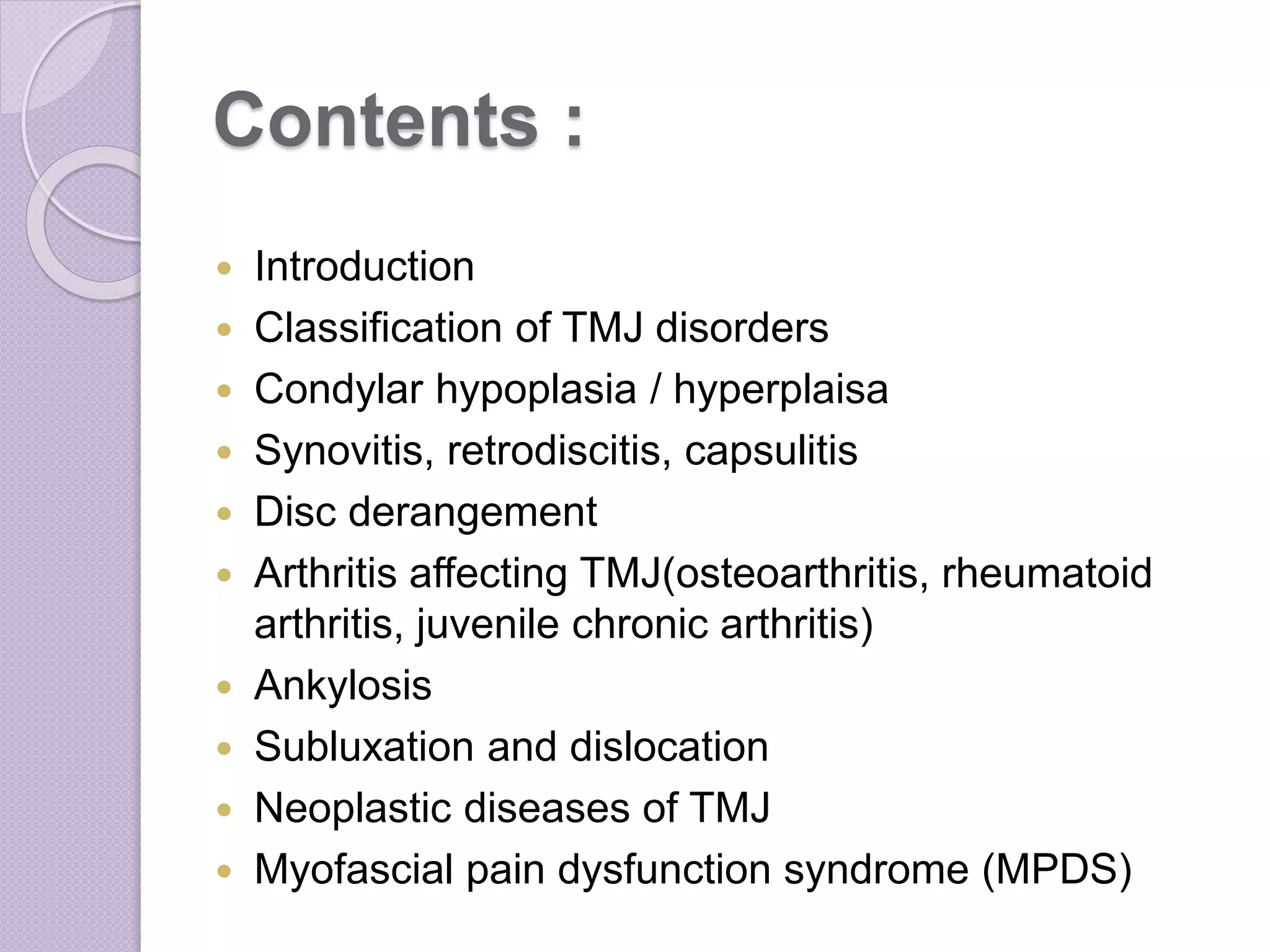 TMJ (temporomandibular joint) disorders | PPTX