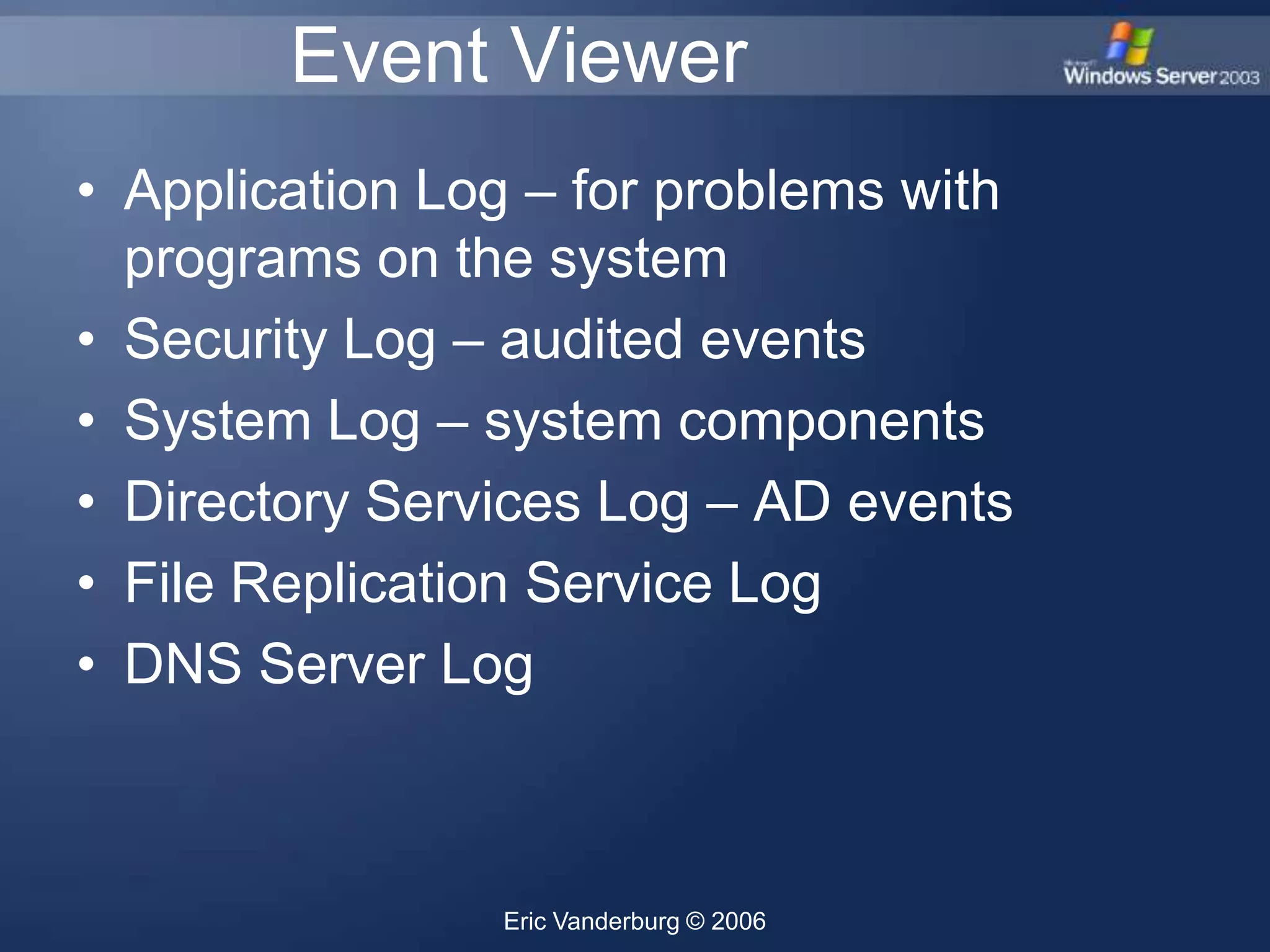 Network Implementation and Support Lesson 11 Server Performance - Eric Vanderburg | PPT