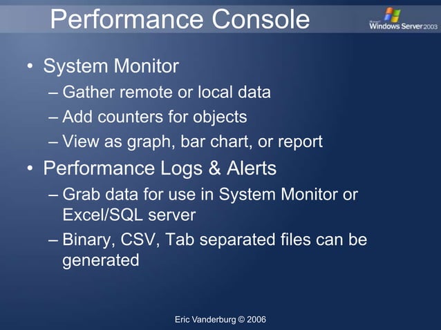 Network Implementation and Support Lesson 11 Server Performance - Eric Vanderburg | PPT
