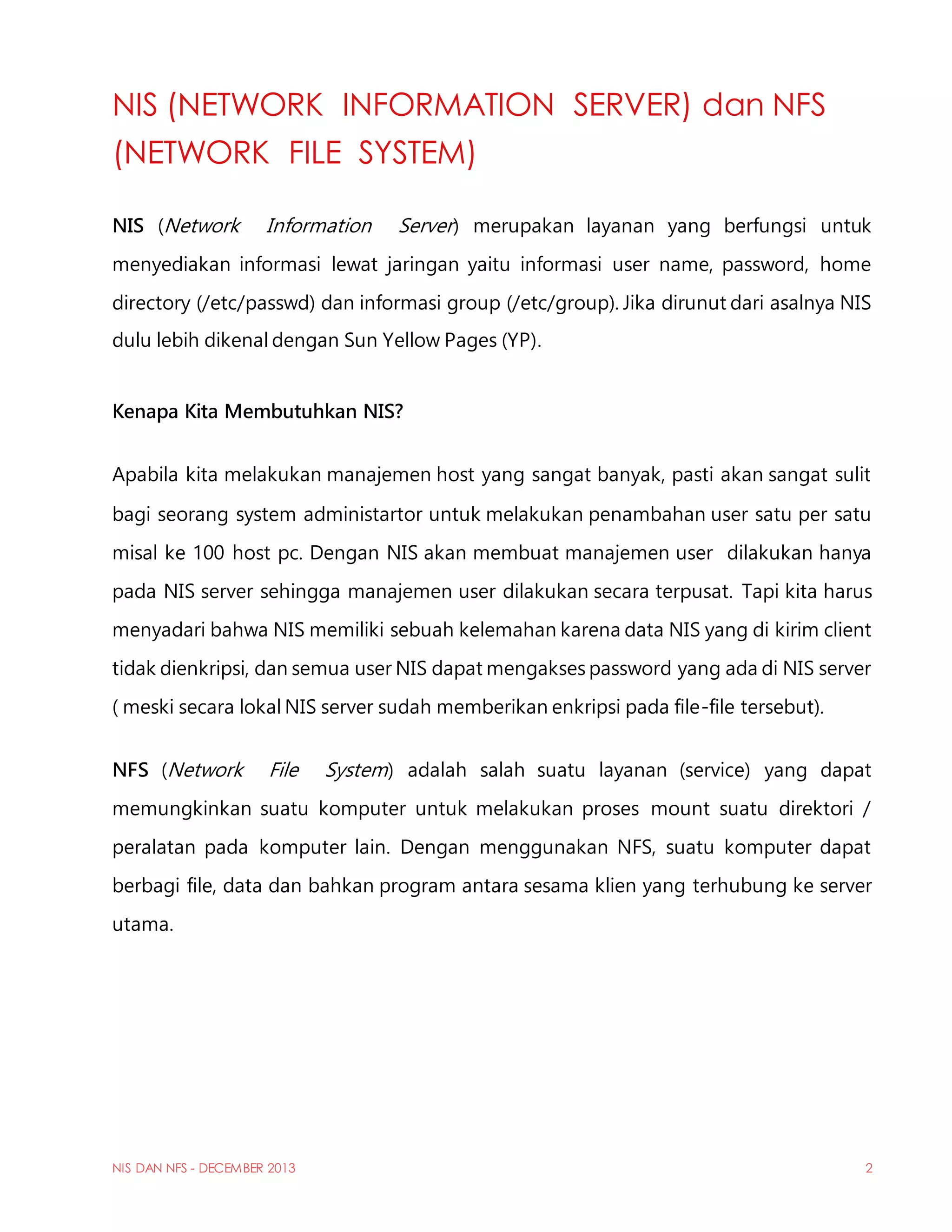 NIS (NETWORK INFORMATION SERVER) dan NFS (NETWORK FILE SYSTEM) | DOCX