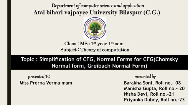 Theory of competition topic simplification of cfg, normal form of FG ...