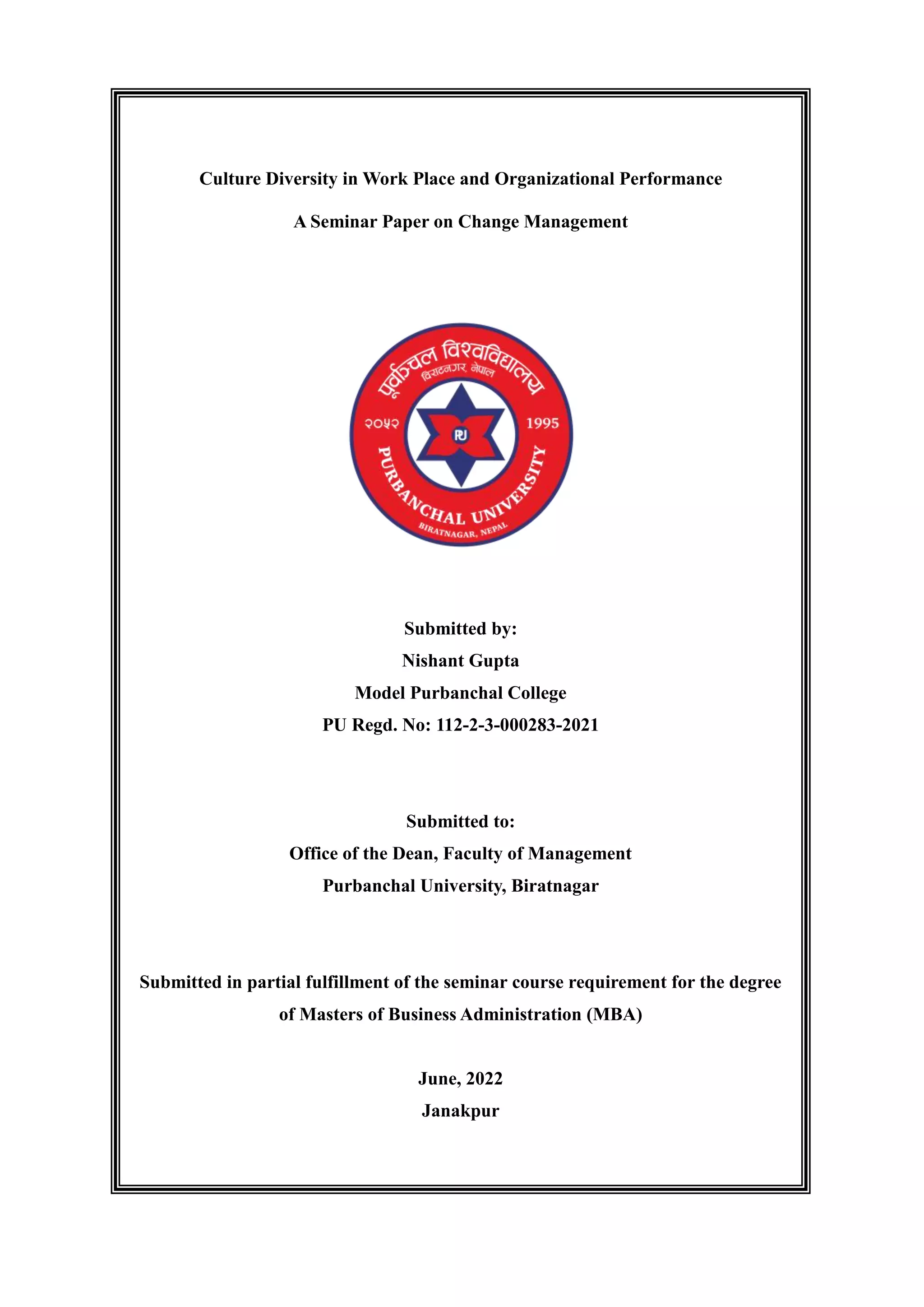Culture Diversity in Work Place and Organizational Performance A ...