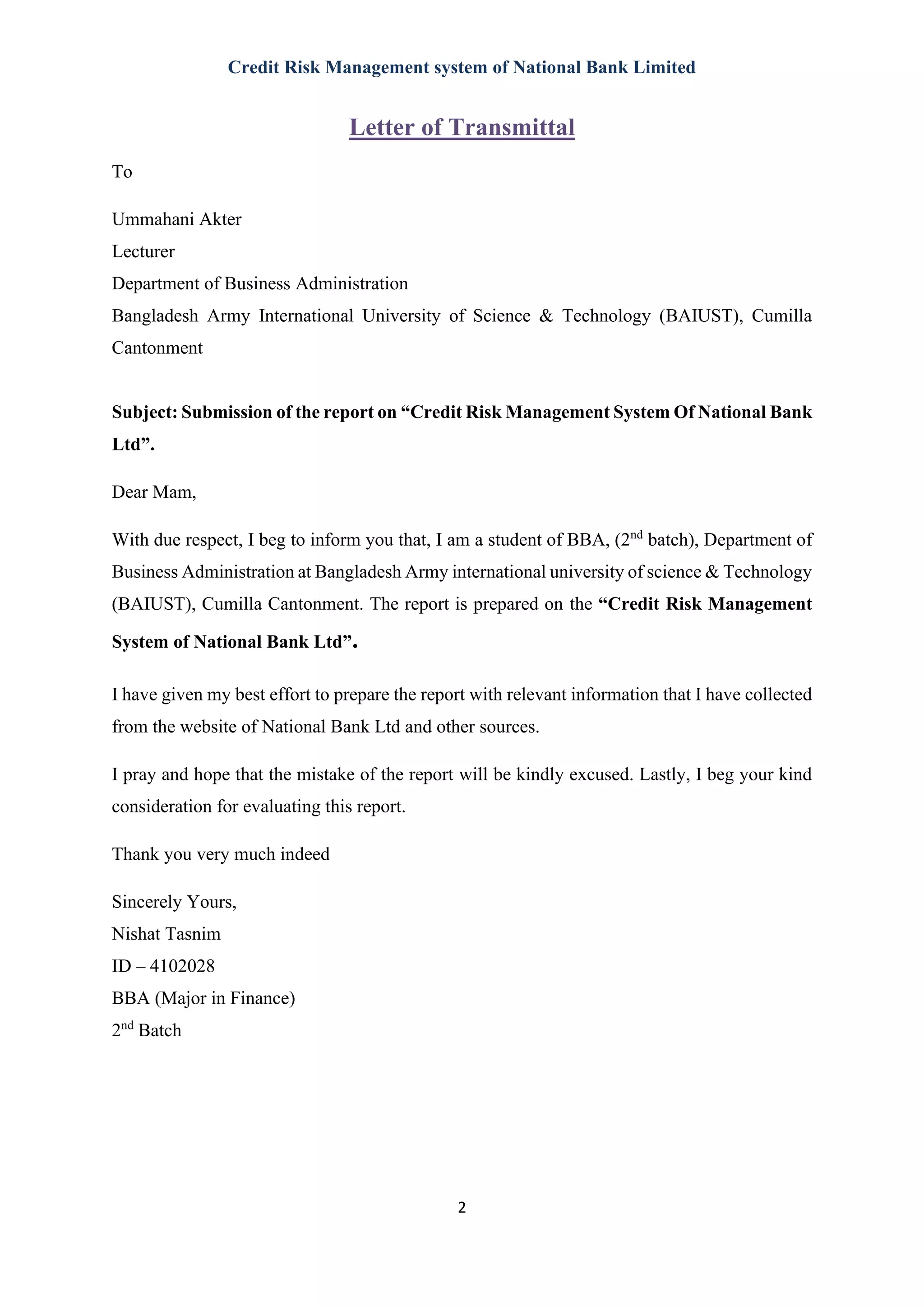 Report on Credit risk management | PDF