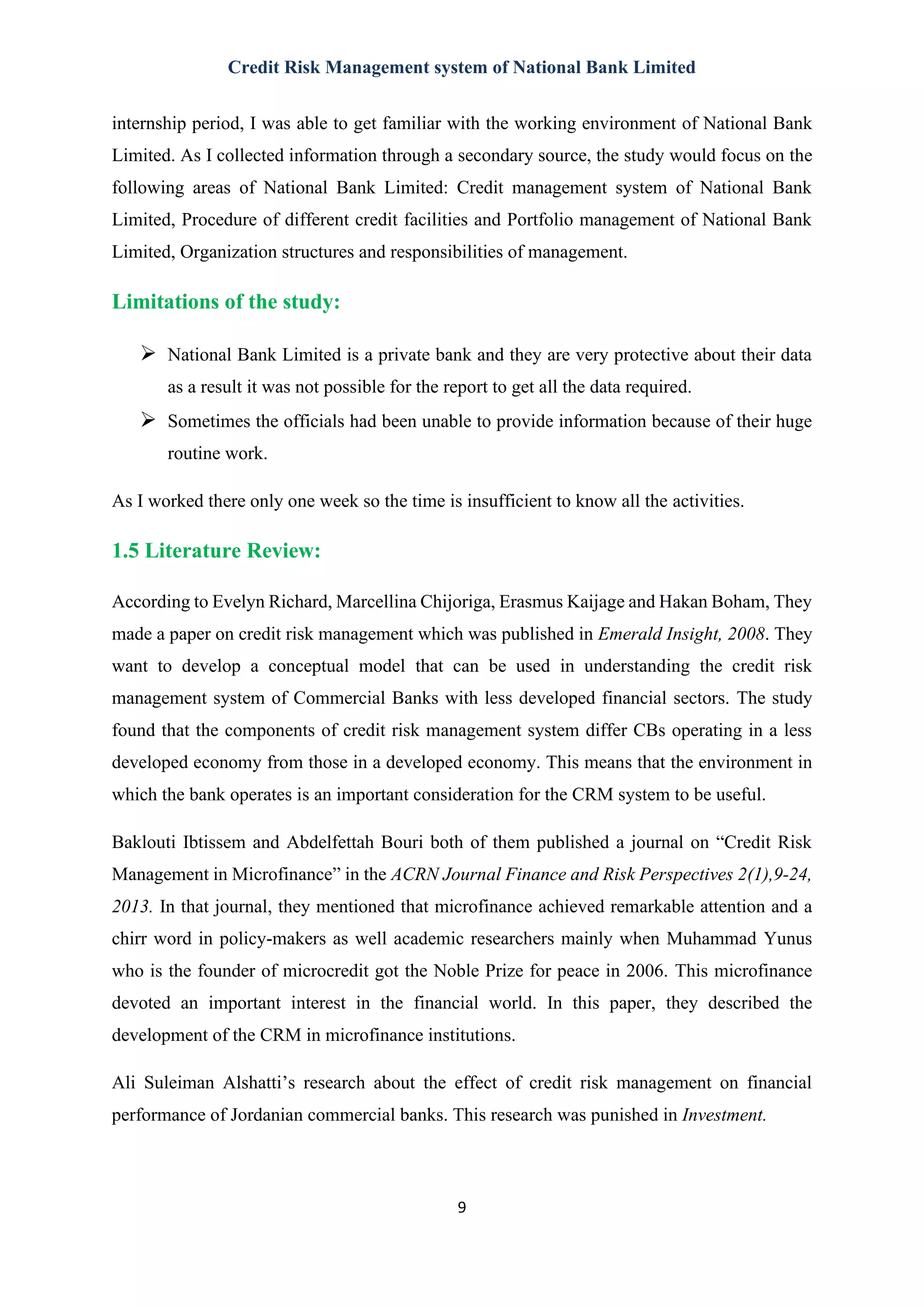 Report on Credit risk management | PDF