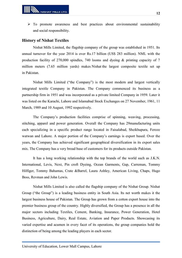 Business Project Report on Nishat Textile Mills Pakistan | PDF