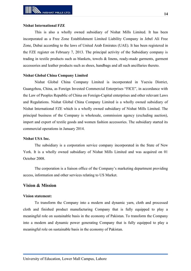 Business Project Report on Nishat Textile Mills Pakistan | PDF