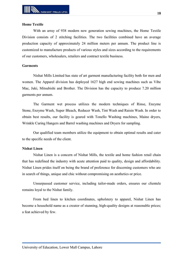 Business Project Report on Nishat Textile Mills Pakistan | PDF