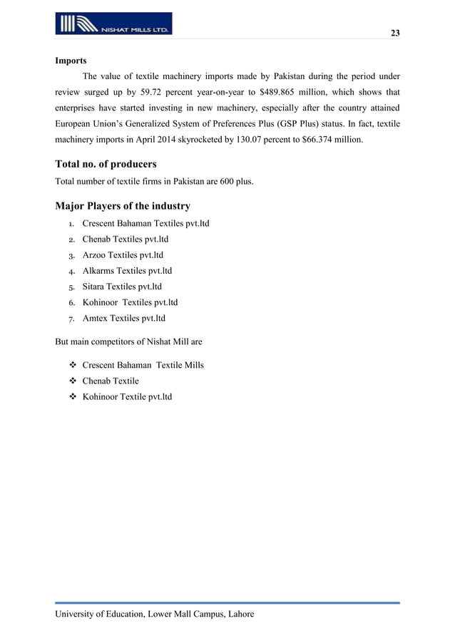 Business Project Report on Nishat Textile Mills Pakistan | PDF