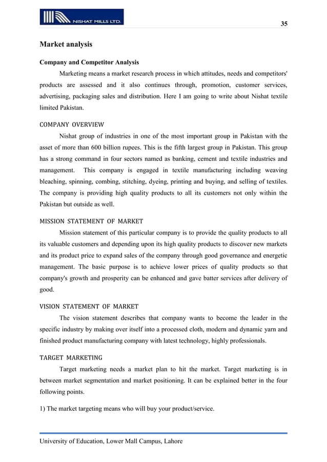 Business Project Report on Nishat Textile Mills Pakistan | PDF