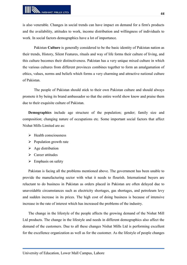 Business Project Report on Nishat Textile Mills Pakistan | PDF