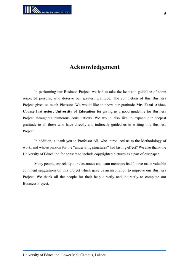 Business Project Report on Nishat Textile Mills Pakistan | PDF