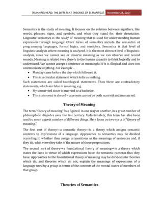 The Different Theories of Semantics | DOC