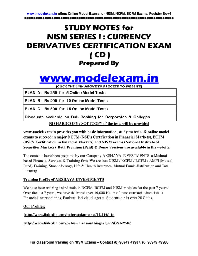 NISM Currency Derivatives Mock Test and Study Material | PDF