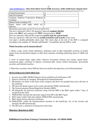 NISM STUDY MATERIAL FOR NISM DOCE DEPOSITORY EXAM GUIDE. | PDF