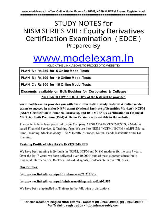 NISM Equity Derivatives Study Material | PDF | Stocks and Bonds ...