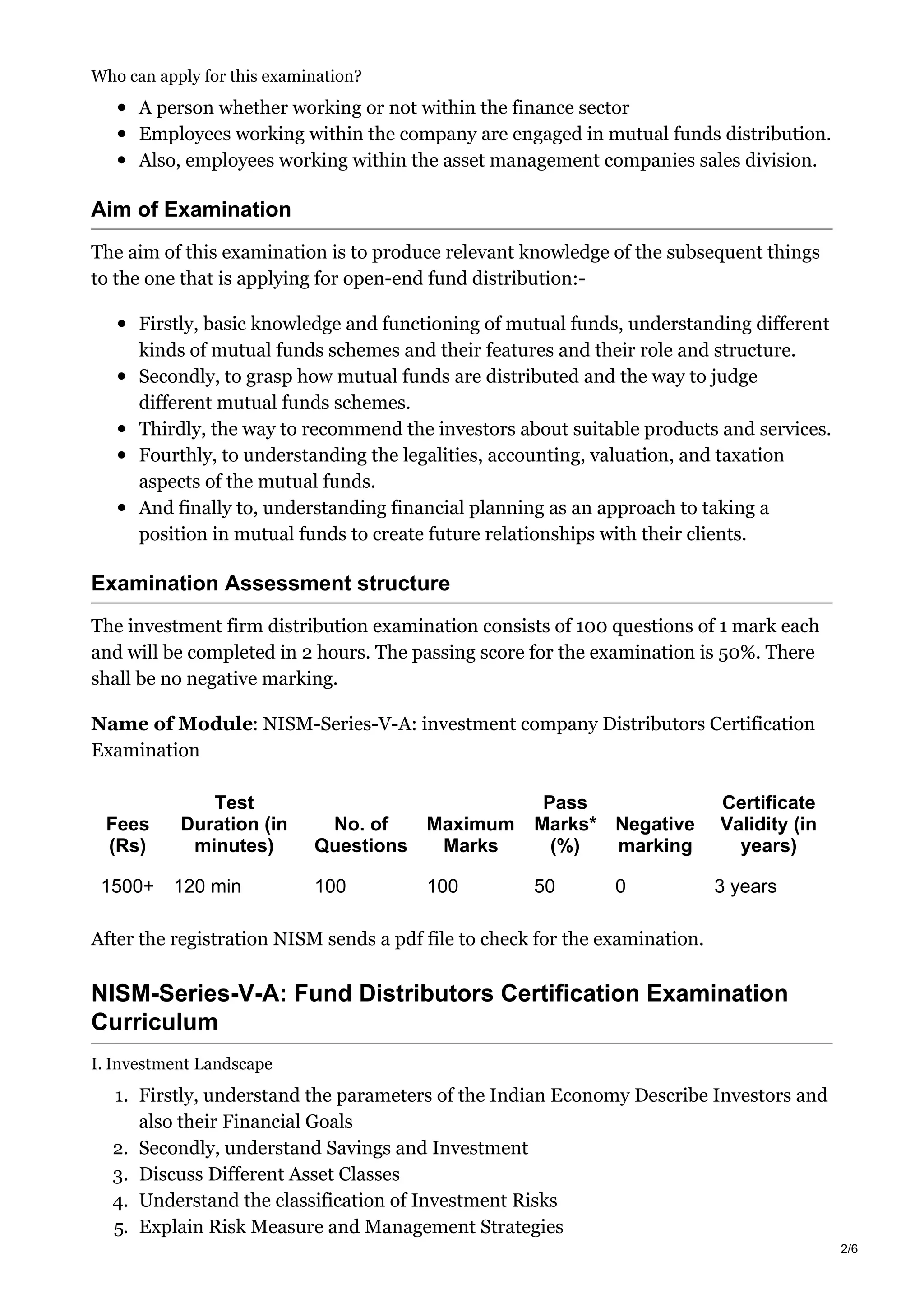 [NISM series-V] Mutual fund distributors certification examination | PDF