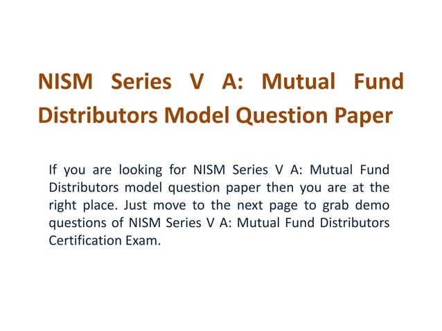 NISM Series V A - Mutual Fund Model Question Paper | PPTX | Mutual Funds | Personal Investing