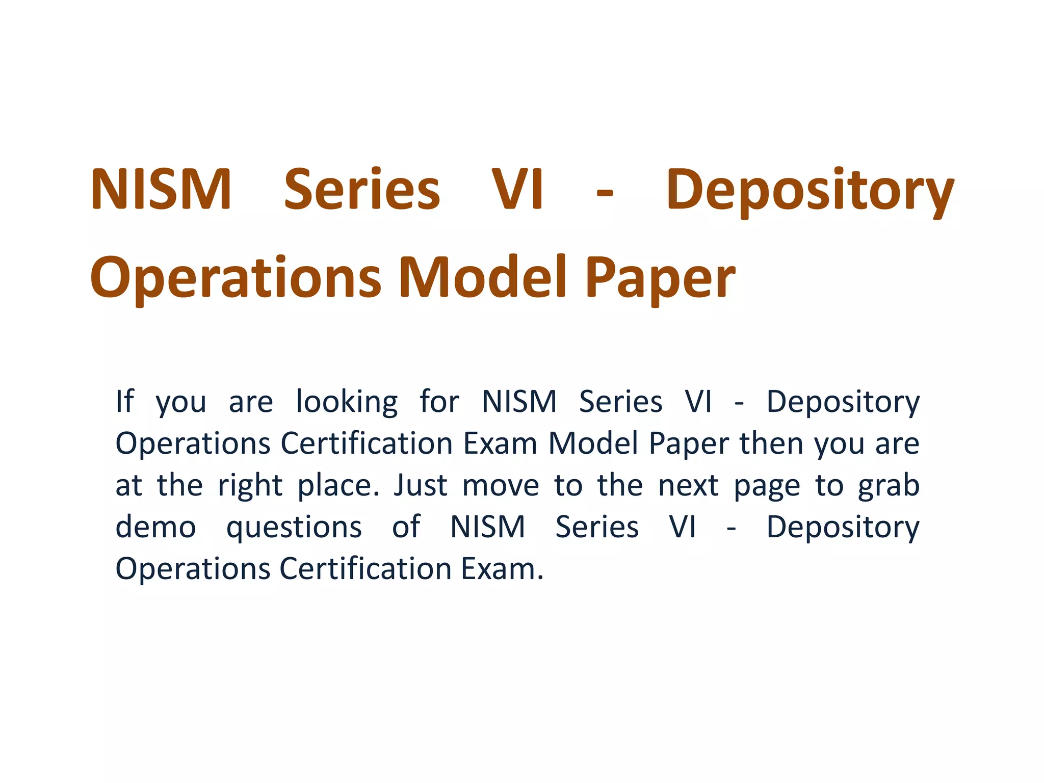 NISM Series VI - Depository Operations Certification Exam Model Paper ...
