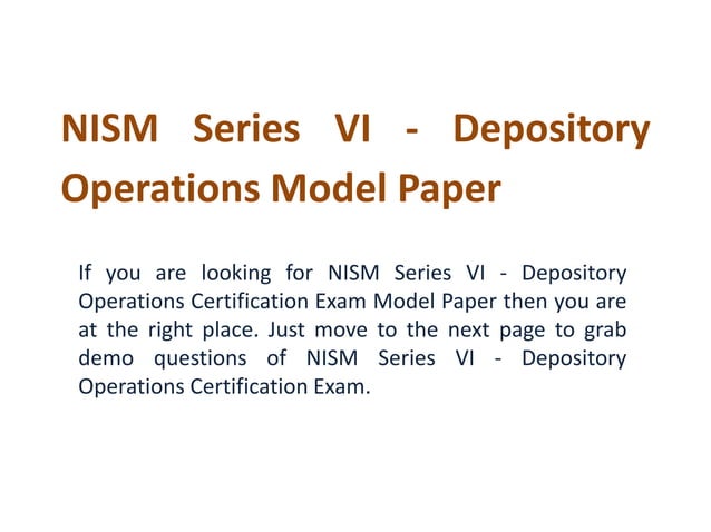 NISM Series VI - Depository Operations Certification Exam Model Paper ...