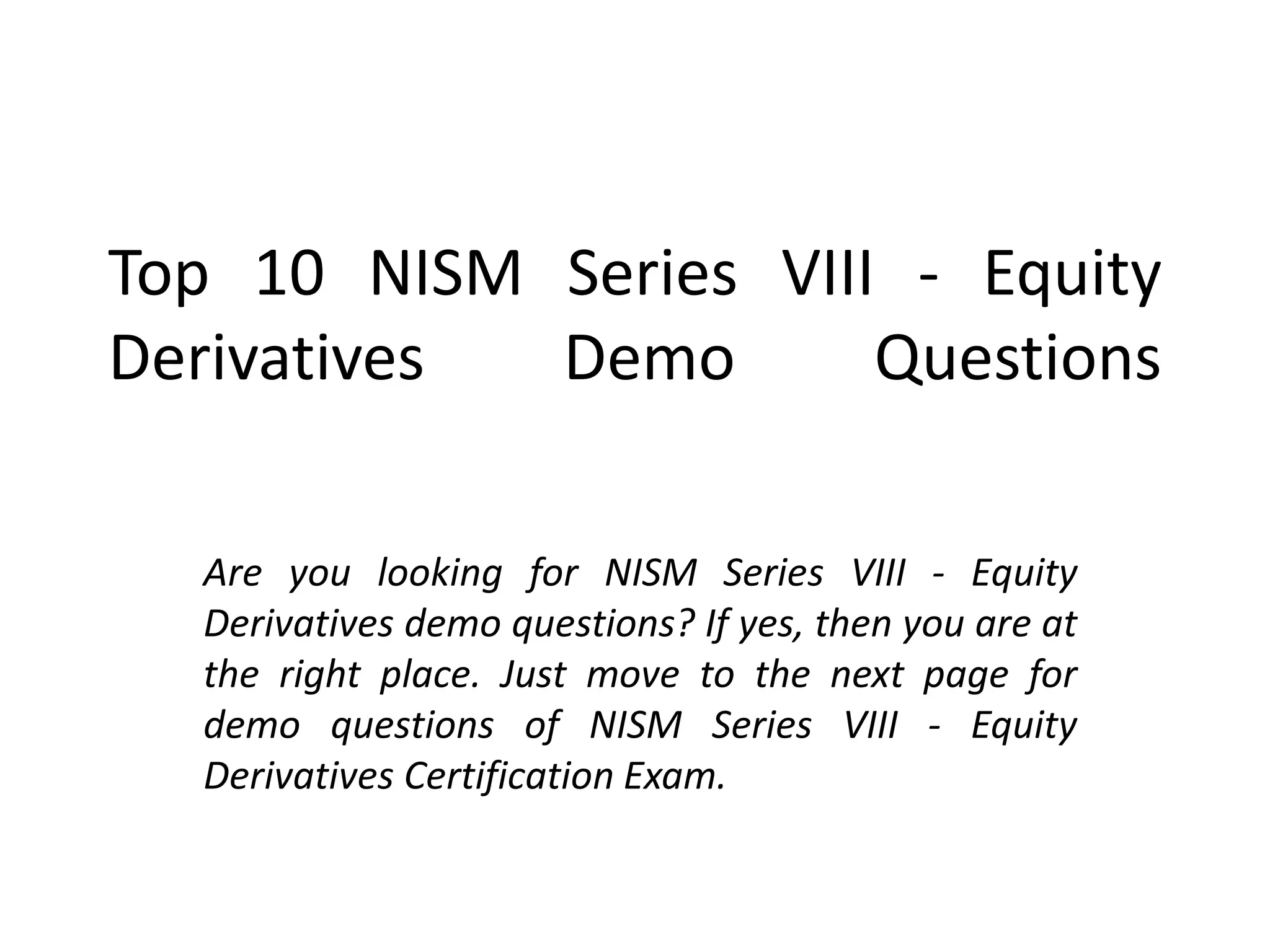 NISM Series VIII - Equity Derivatives Model Paper | PPTX