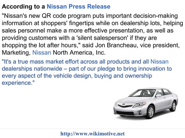 Nissan to place QR Codes on Window Stickers - Wikimotive | PPT