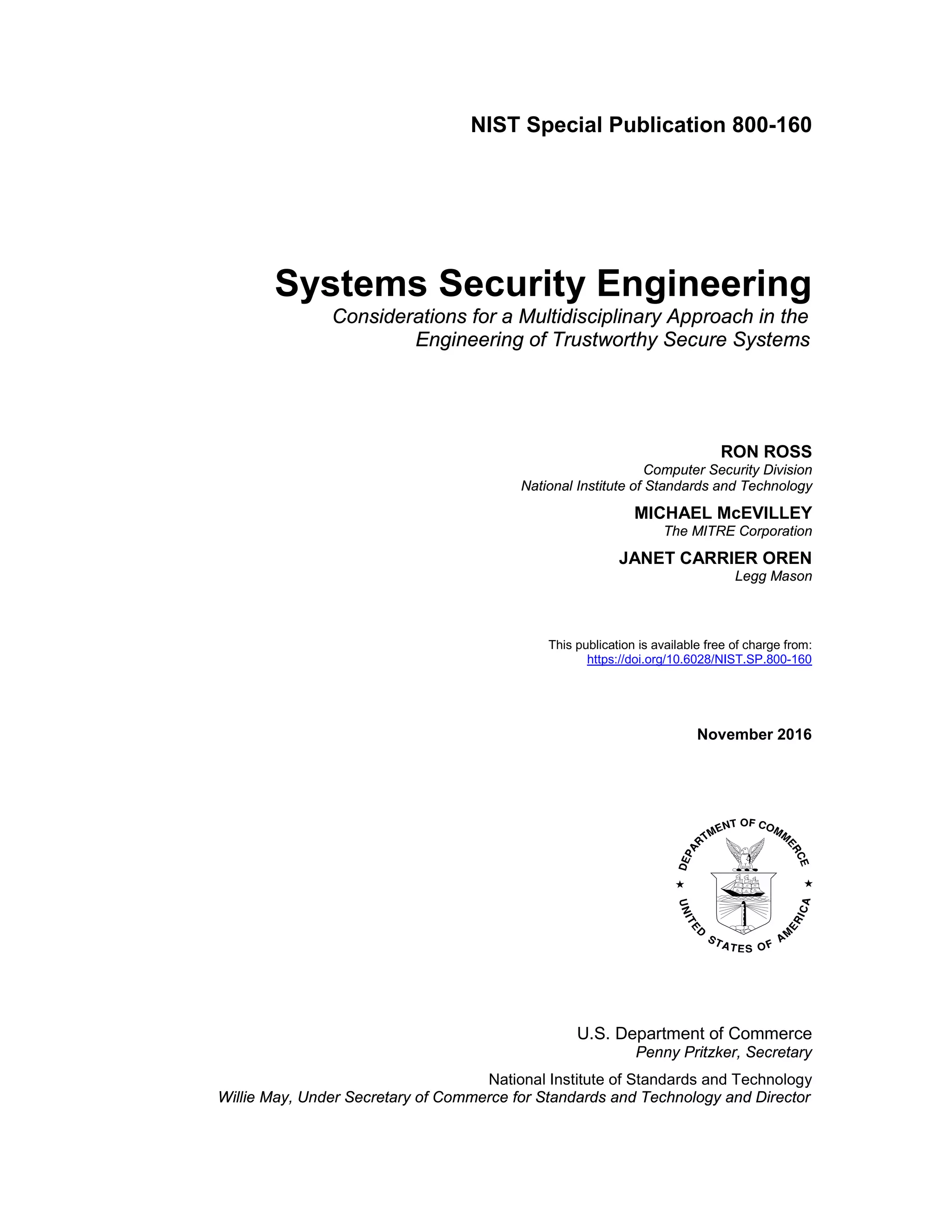 NIST releases SP 800-160 Multi-discplinary approach to cybersecurity | PDF