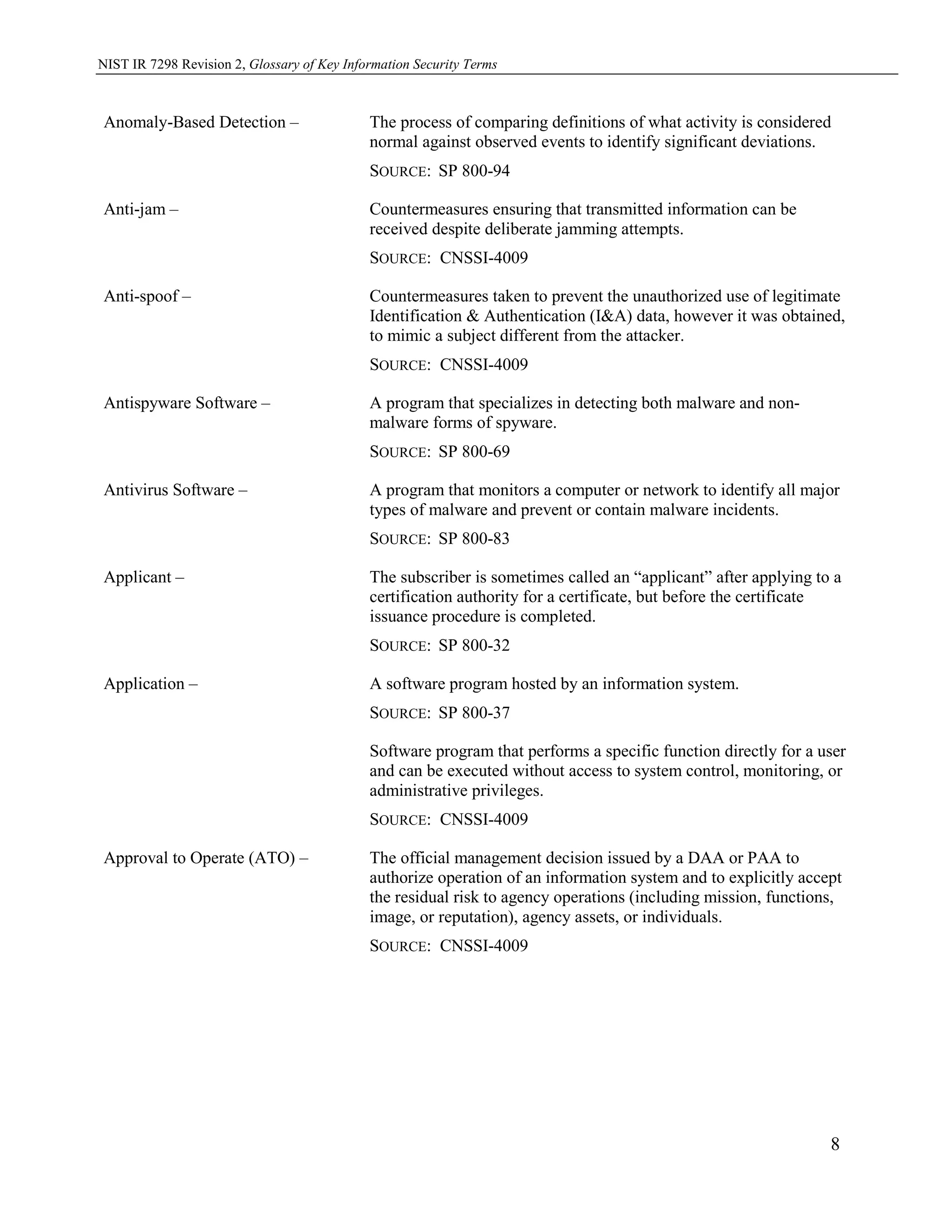 Glossary - Standard Security Terms - NIST Vocabulary | PDF